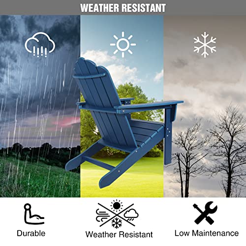 Piamomso Folding Plastic Adirondack Chair, All Weather Resistant Fire Pit Chair for Outside Patio Lawn Garden Backyard Deck, Blue