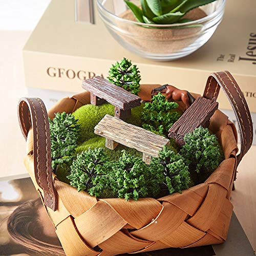 12 Pieces Miniature Fairy Garden Ornaments, Includes 6 Pieces Retro Wooden Style Benches, 6 Pieces Artificial Mini Root Stump for Moss Terrariums Landscape Dollhouse Accessories Decorations