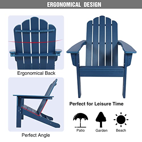 Piamomso Folding Plastic Adirondack Chair, All Weather Resistant Fire Pit Chair for Outside Patio Lawn Garden Backyard Deck, Blue
