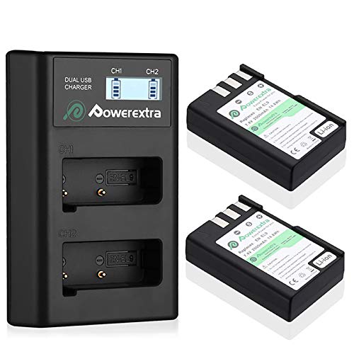 Powerextra 2 x EN-EL9 Battery & Charger with LCD Display Compatible with Nikon D40 D40x D60 D3000 D5000 Cameras