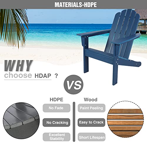 Piamomso Folding Plastic Adirondack Chair, All Weather Resistant Fire Pit Chair for Outside Patio Lawn Garden Backyard Deck, Blue