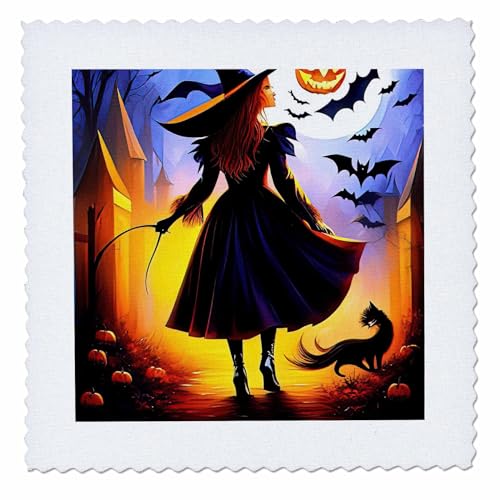 Witch Lady, Black Cat, Bats, Fantasy City - Quilt Squares for October Celebrations
