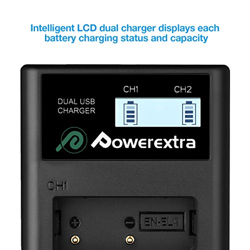Powerextra 2 x EN-EL9 Battery & Charger with LCD Display Compatible with Nikon D40 D40x D60 D3000 D5000 Cameras