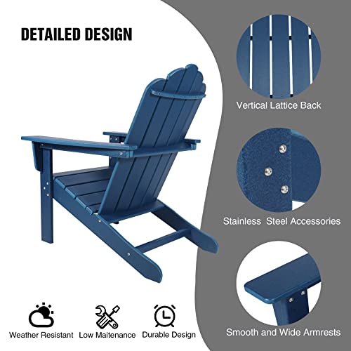 Piamomso Folding Plastic Adirondack Chair, All Weather Resistant Fire Pit Chair for Outside Patio Lawn Garden Backyard Deck, Blue