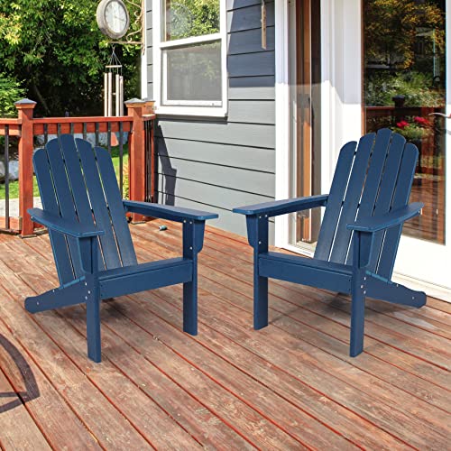 Piamomso Folding Plastic Adirondack Chair, All Weather Resistant Fire Pit Chair for Outside Patio Lawn Garden Backyard Deck, Blue
