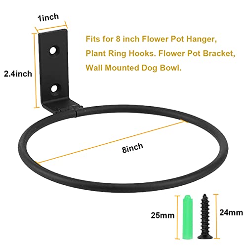 AYSUM 8 Inch Flower Pot Holder Ring 6 Pack Wall Mounted Plant Holder Ring Metal Black Hanging Basket Bracket for Home Garden Indoor Outdoor Plants Planters