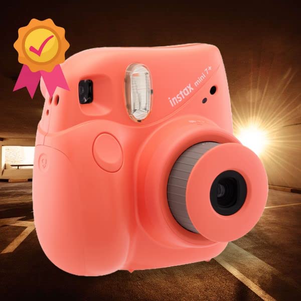 Fujifilm Instax Mini 7+ Instant Camera Bundle-Deluxe Kit, Fuji Instax Mini Film (20 Sheets), NeeGo Photo Album (Coral)