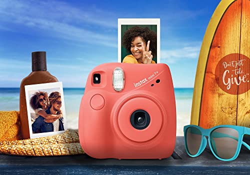 Fujifilm Instax Mini 7+ Instant Camera Bundle-Deluxe Kit, Fuji Instax Mini Film (20 Sheets), NeeGo Photo Album (Coral)