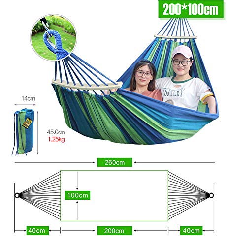 2 Person 661lb Capacity Double Hammock with Two Anti Roll Balance Beam and Sturdy Nylon Tree Straps for Outdoor Indoor Patio Garden Backyard Backpacking Travel Beach Blue & White
