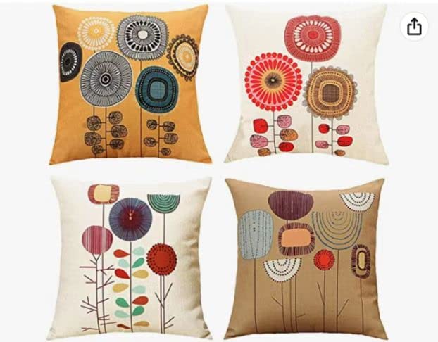Vanwhoi Linen Throw Pillow Cover 18x18 inch Set of 4 Ink Painting Flower and Bird Decorative Cushion Cover for Home Sofa Patio Hallway Garden Bench 18x18 inch