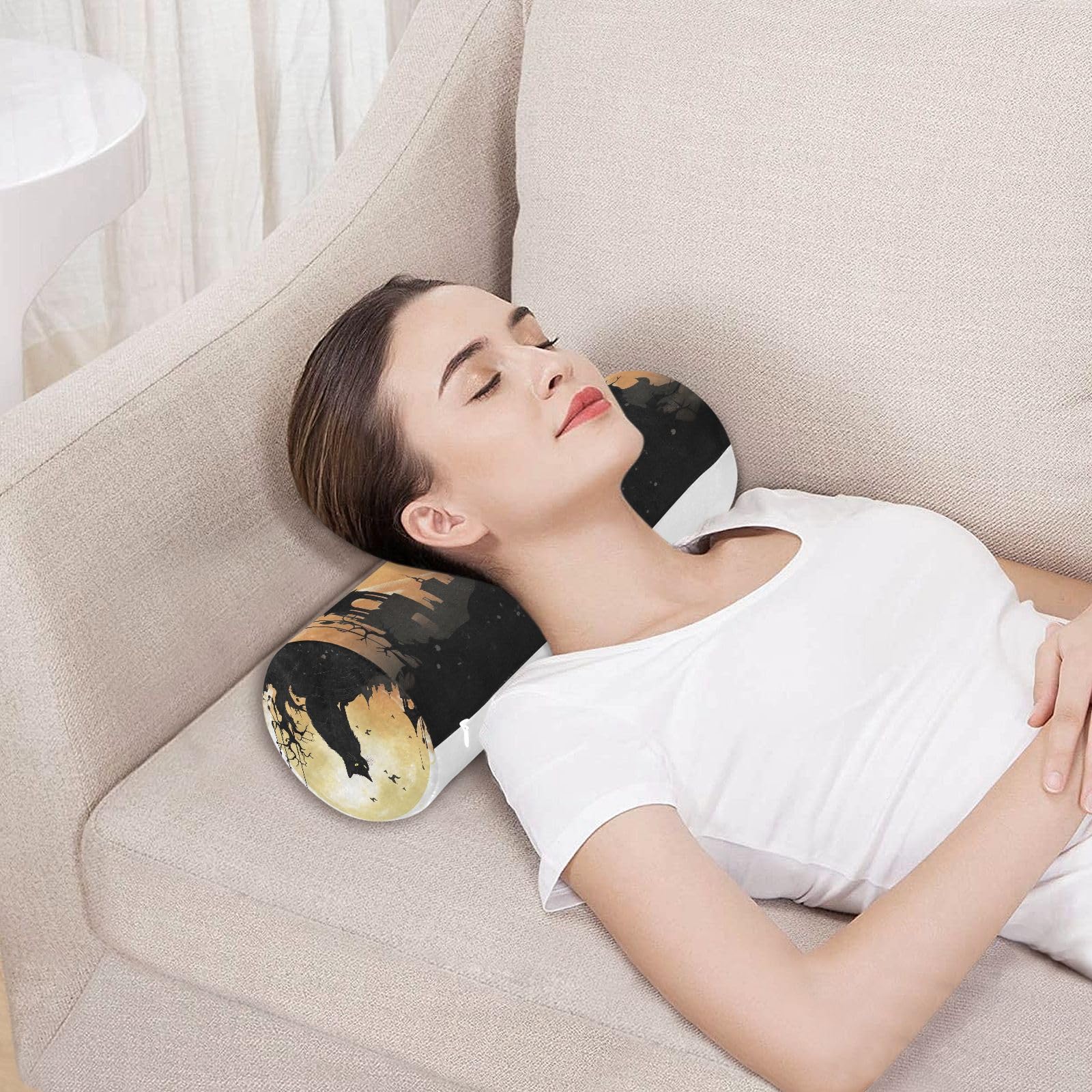 xigua Cute Black Cat Neck Roll Pillow for Neck Relief with Removable Washable Cover - Memory Foam Round Cylinder Bolster, Ergonomically Designed for Head, Neck, Back, and Legs