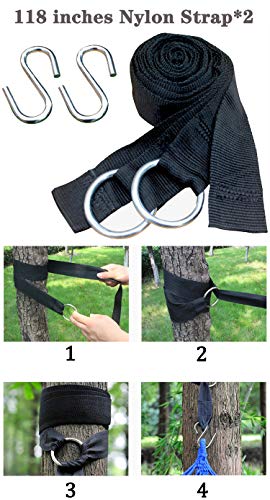 2 Person 661lb Capacity Double Hammock with Two Anti Roll Balance Beam and Sturdy Nylon Tree Straps for Outdoor Indoor Patio Garden Backyard Backpacking Travel Beach Blue & White