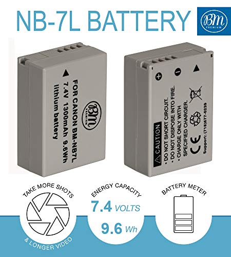 BM Premium 2-Pack of NB-7L Batteries & Battery Charger Kit for Canon PowerShot G10, G11, G12, SX30 is Digital Camera Includes Battery + AC/DC Battery Charger