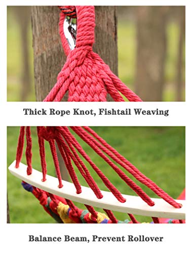 2 Person 661lb Capacity Double Hammock with Two Anti Roll Balance Beam and Sturdy Nylon Tree Straps for Outdoor Indoor Patio Garden Backyard Backpacking Travel Beach Blue & White