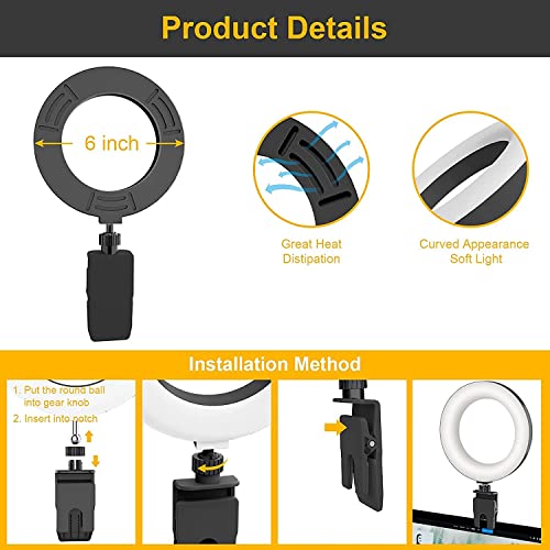 Video Conference Lighting Kit 3000k-6000K Dimmable Led Ring Lights Clip on Laptop Monitor for Remote Working, Distance Learning,Zoom Calls, Self Broadcasting and Live Streaming, YouTube Video,TikTok