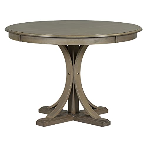 Goozio 5-Piece Retro Round Dining Table Set with Curved Trestle Style Legs and 4 Upholstered Chairs for Kitchen Room, Taupe