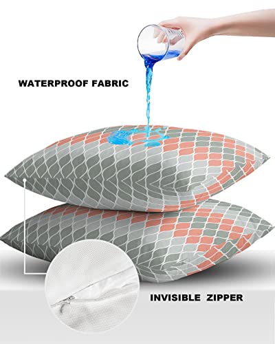 Outdoor Throw Pillow Cover Abstract Geometry Lines Art Waterproof Cushion Covers 2 Pack Raindrop Stripe Pink Grey Gradient Pillow Cases Home Decoration for Patio Garden Couch Sofa