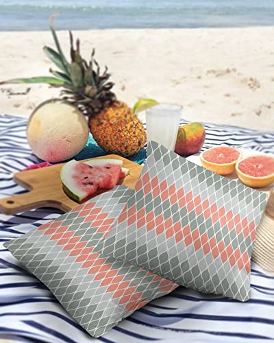 Outdoor Throw Pillow Cover Abstract Geometry Lines Art Waterproof Cushion Covers 2 Pack Raindrop Stripe Pink Grey Gradient Pillow Cases Home Decoration for Patio Garden Couch Sofa