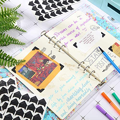 Pajean 720 Pieces Photo Corners Self Adhesive Black Photo Corners for Scrapbooking and Stamping Supplies DIY Scrapbook Stickers Album Diary Personal Journal Diary Organizer (Black)
