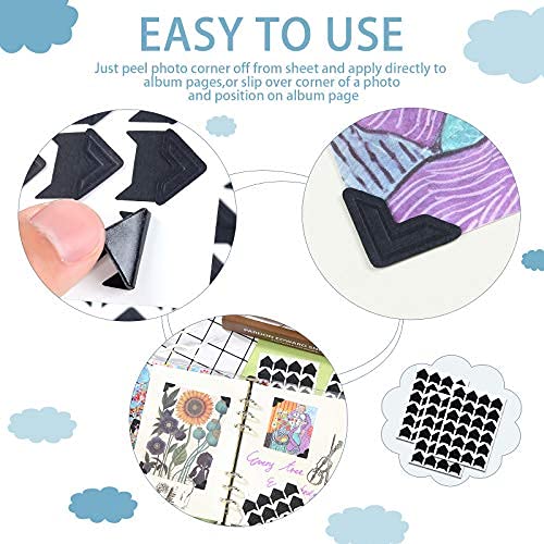 Pajean 720 Pieces Photo Corners Self Adhesive Black Photo Corners for Scrapbooking and Stamping Supplies DIY Scrapbook Stickers Album Diary Personal Journal Diary Organizer (Black)