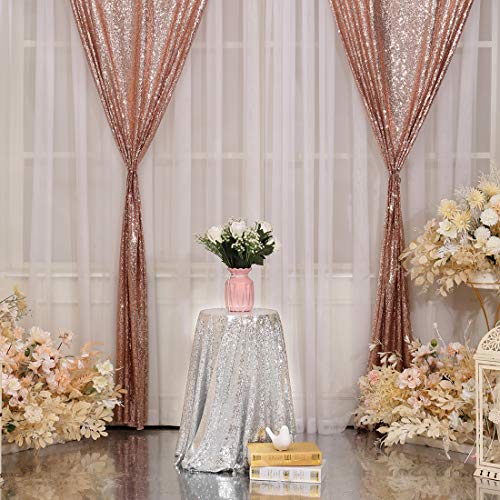 2Pcs 3Ft x 8Ft Rose Gold Sequin Backdrop Curtain, Glitter Photography Background, Sequence Xmas Thanksgiving Backdrop for Wedding Party Holiday Festival Decorā¦