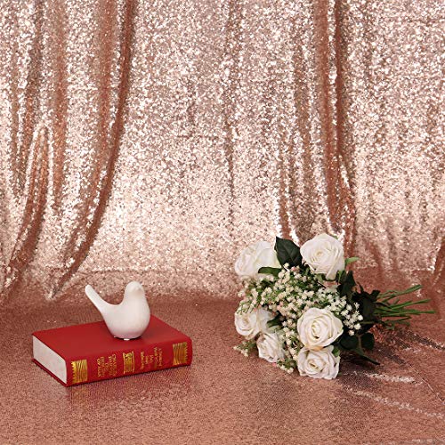 2Pcs 3Ft x 8Ft Rose Gold Sequin Backdrop Curtain, Glitter Photography Background, Sequence Xmas Thanksgiving Backdrop for Wedding Party Holiday Festival Decorā¦