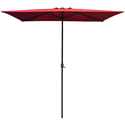 LAUREL CANYON Rectangular Patio Umbrella Market Table Umbrellas Outdoor Umbrella with Push Button Tilt and Crank for Lawn, Garden, Deck, Backyard & Pool, 6.5 x 10ft, Red