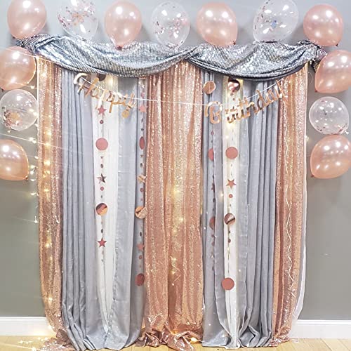 2Pcs 3Ft x 8Ft Rose Gold Sequin Backdrop Curtain, Glitter Photography Background, Sequence Xmas Thanksgiving Backdrop for Wedding Party Holiday Festival Decorā¦