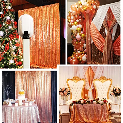 2Pcs 3Ft x 8Ft Rose Gold Sequin Backdrop Curtain, Glitter Photography Background, Sequence Xmas Thanksgiving Backdrop for Wedding Party Holiday Festival Decorā¦