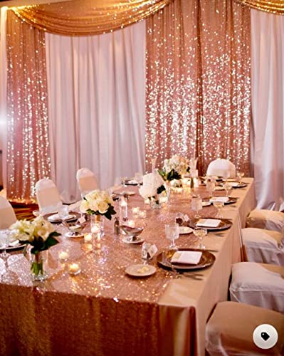 2Pcs 3Ft x 8Ft Rose Gold Sequin Backdrop Curtain, Glitter Photography Background, Sequence Xmas Thanksgiving Backdrop for Wedding Party Holiday Festival Decorā¦