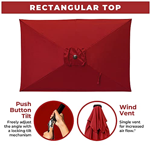 LAUREL CANYON Rectangular Patio Umbrella Market Table Umbrellas Outdoor Umbrella with Push Button Tilt and Crank for Lawn, Garden, Deck, Backyard & Pool, 6.5 x 10ft, Red