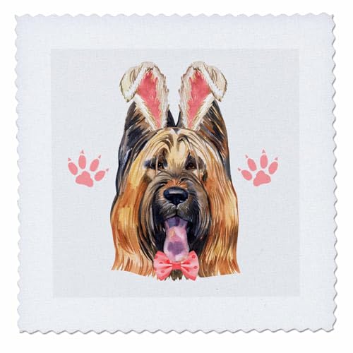 3dRose Adorable Briard Working Dog Imitating The Easter Bunny in... - Quilt Squares (qs-378919-2)