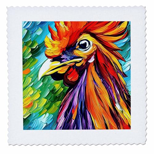 3dRose Cool Colorful Rooster Portrait. Chic Digital Painting Gift,... - Quilt Squares (qs-379084-5)