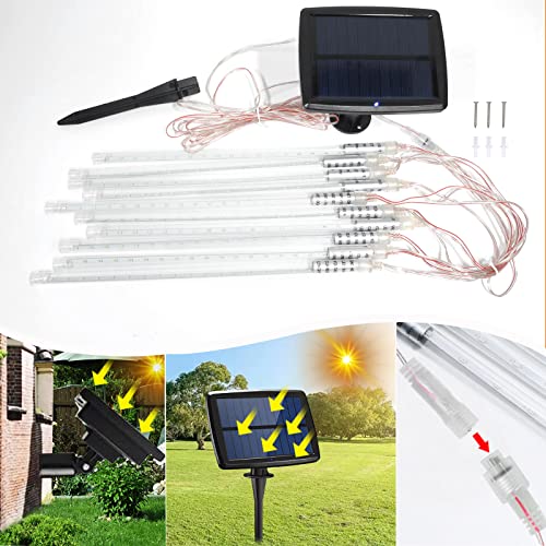 Solar Meteor Shower Christmas Lights Outdoor 10 Tube 360 LED, Falling Rain Lights, Waterproof String Lights for Xmas Tree Garden Yard Porch Wedding Party Décor White