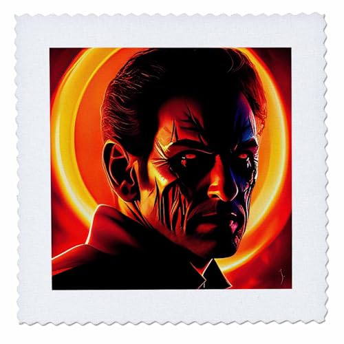 Red Zombie Face, Orange and Yellow Background - Quilt Squares