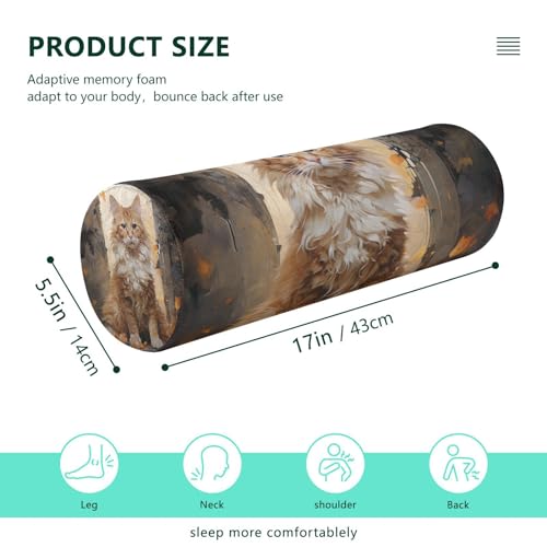 xigua Cat Neck Roll Pillow for Neck Relief with Removable Washable Cover - Memory Foam Round Cylinder Bolster, Ergonomically Designed for Head, Neck, Back, and Legs