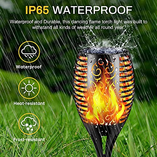 Fuurin LED Solar Torch Lights, 4Pack 96LED Solar Tiki Torches Landscape Decoration, Solar Pathway Lights for Garden Patio Driveway (96LED 4Pack, Warm White)