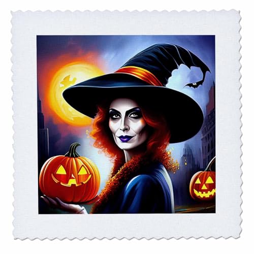 Dazzling Witch Woman with Jack-o-Lantern - Quilt Squares for Halloween