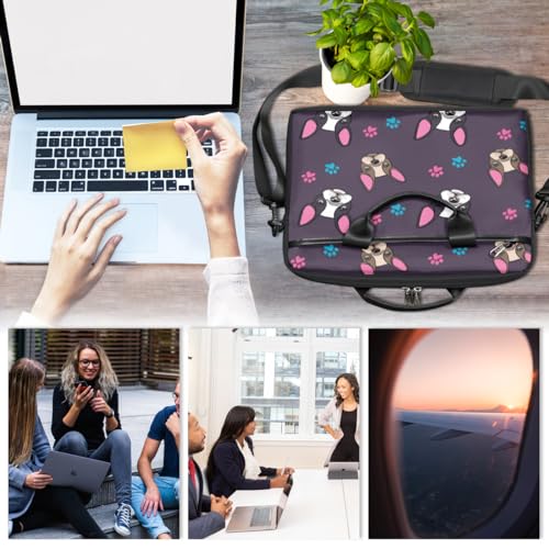 Dog Footprints Laptop Computer Bag Waterproof Shoulder Messenger Bag 13-15 inch Durable Laptop Tote Bag with Shoulder Strap Handle Lightweight Crossbody Briefcase