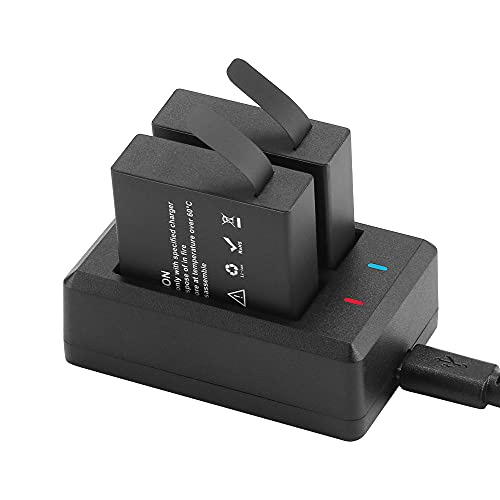 GeeKam 1350mAh Battery (3 Pack) with 2-Channel Charger for AKASO Brave 7 LE, Victure AC940/AC960, XTU S3, WOLFANG ‎GA400/GA420, Campark V40, Rollei 6s Plus/8s Plus/9s Plus