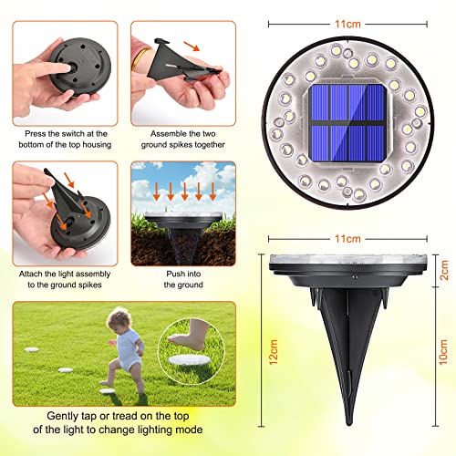 Solar Ground Lights Outdoor, 24 LED Solar Garden Lights with 2 Modes, Waterproof Solar Powered Disk Lights for Pathway, Yard, Garden, Parks, Lawn, Deck, Patio, Walkway, corridors (6 Packs, White)
