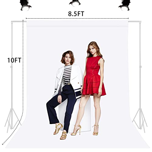 TRLYC White Photography Backdrop - 8.5 x 10 FT White Backdrops for Photoshoot with 4 Backdrop Clips Backdrops for Parties Curtain Photographic Studio Photo Backgrounds