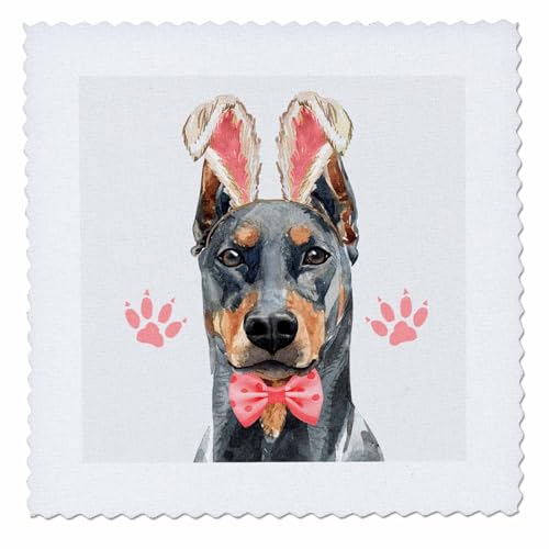 3dRose Distinguished Even in Bunny Ears Doberman Pinscher Easter Dog - Quilt Squares (qs-378936-2)