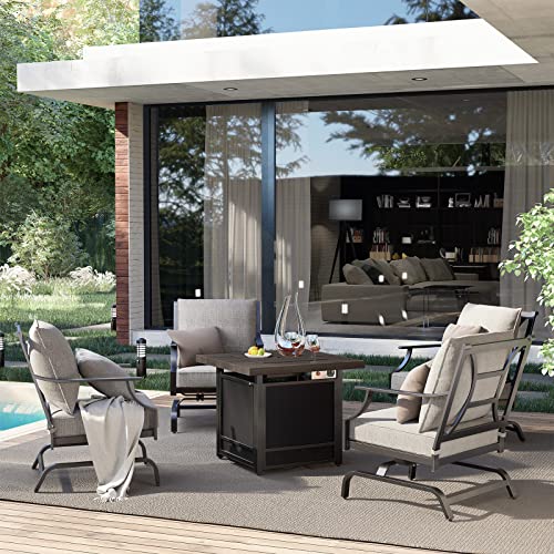 Grand patio 5PCS Patio Furniture Set with 29 in Fire Pit Iron Coated Outdoor Chairs with Gray Cushions Propane Gas Fire Table