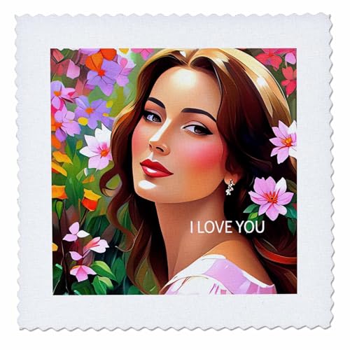 3dRose I Love You. Breathtaking Young Beauty in The Fantasy Garden - Quilt Squares (qs-379034-2)