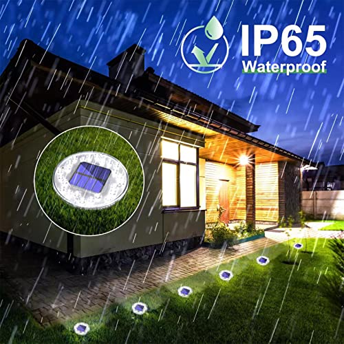 Solar Ground Lights Outdoor, 24 LED Solar Garden Lights with 2 Modes, Waterproof Solar Powered Disk Lights for Pathway, Yard, Garden, Parks, Lawn, Deck, Patio, Walkway, corridors (6 Packs, White)