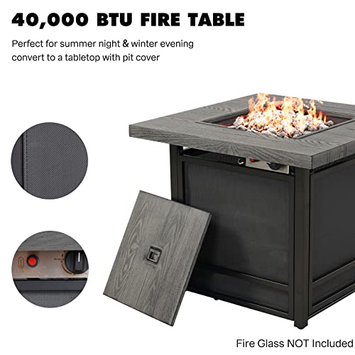 Grand patio 5PCS Patio Furniture Set with 29 in Fire Pit Iron Coated Outdoor Chairs with Gray Cushions Propane Gas Fire Table