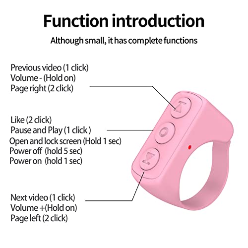Vekesen TIK Tok Kindle App Bluetooth Remote Control Page Turner TikTok Remote Scrolling Ring clicker for iPhone iPad Camera Remote Shutter Selfie Button (Cherry Blossom Pink)
