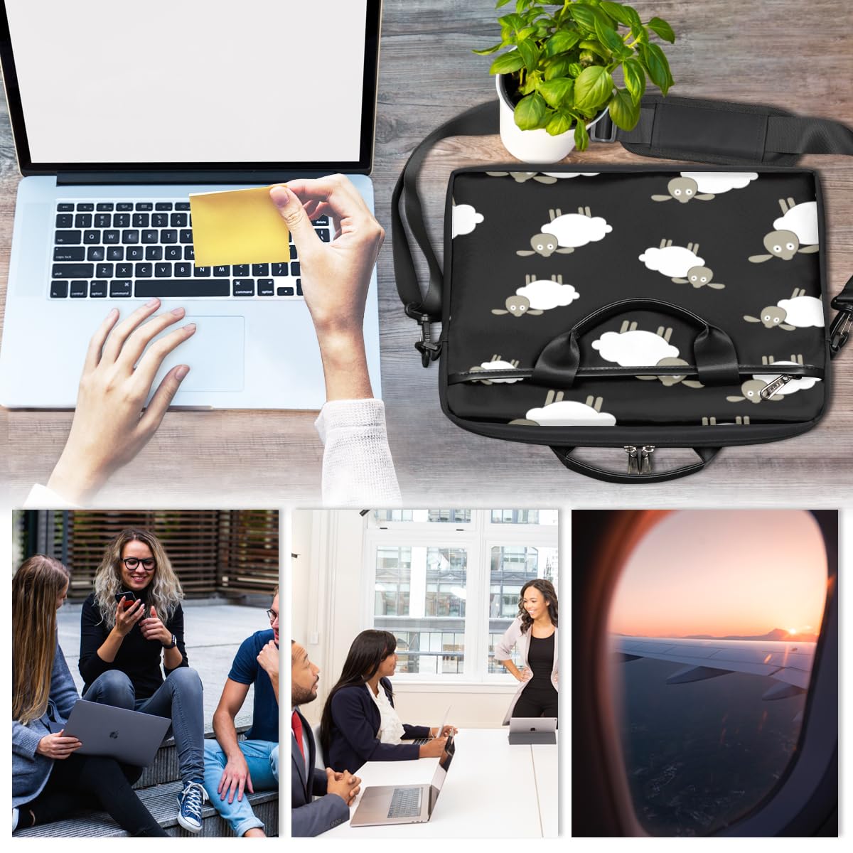 Sheep Laptop Computer Bag Waterproof Shoulder Messenger Bag 13-15 inch Durable Laptop Tote Bag with Shoulder Strap Handle Lightweight Crossbody Briefcase