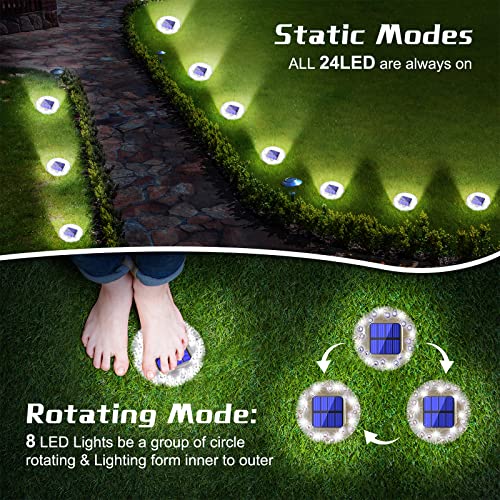 Solar Ground Lights Outdoor, 24 LED Solar Garden Lights with 2 Modes, Waterproof Solar Powered Disk Lights for Pathway, Yard, Garden, Parks, Lawn, Deck, Patio, Walkway, corridors (6 Packs, White)
